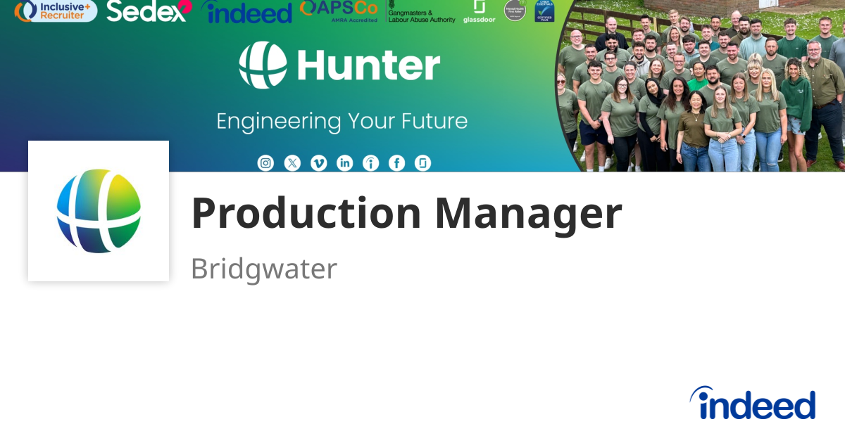Production Manager - Bridgwater TA6 - Indeed.com
