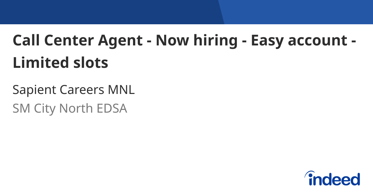 Call Center Agent - Now hiring - Easy account - Limited slots - SM City ...