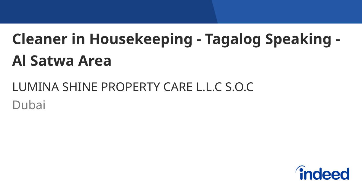 Housekeeping Cleaning Staff - Tagalog Speaking - Al Satwa Area - Dubai ...