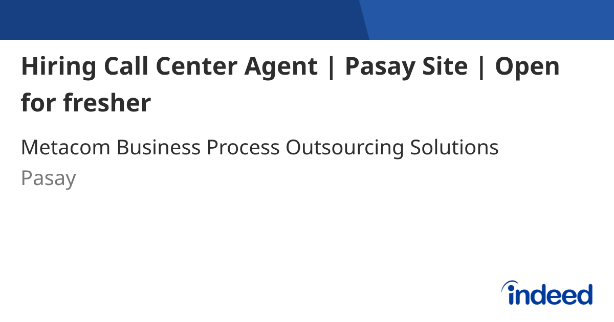 Hiring Call Center Agent | Pasay Site | Open for fresher - Pasay ...