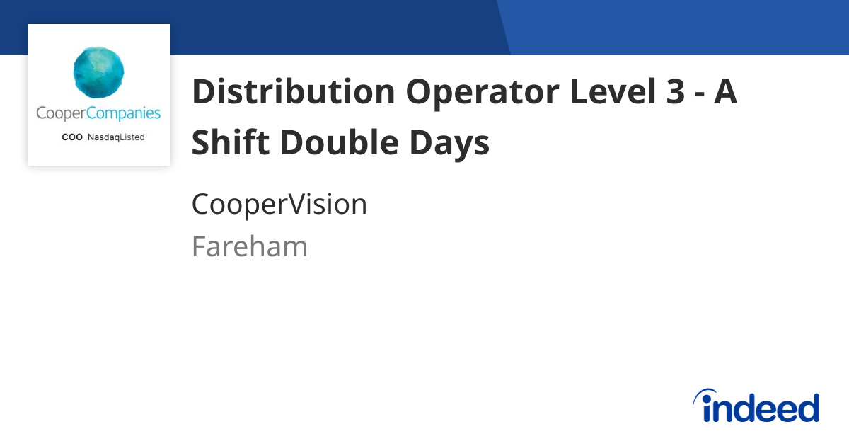 Distribution Operator Level 3 - A Shift Double Days - Fareham - Indeed.com