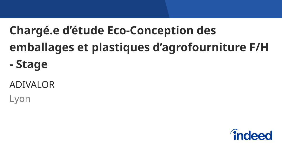 Chargé.e d’étude Eco-Conception des emballages et plastiques d ...