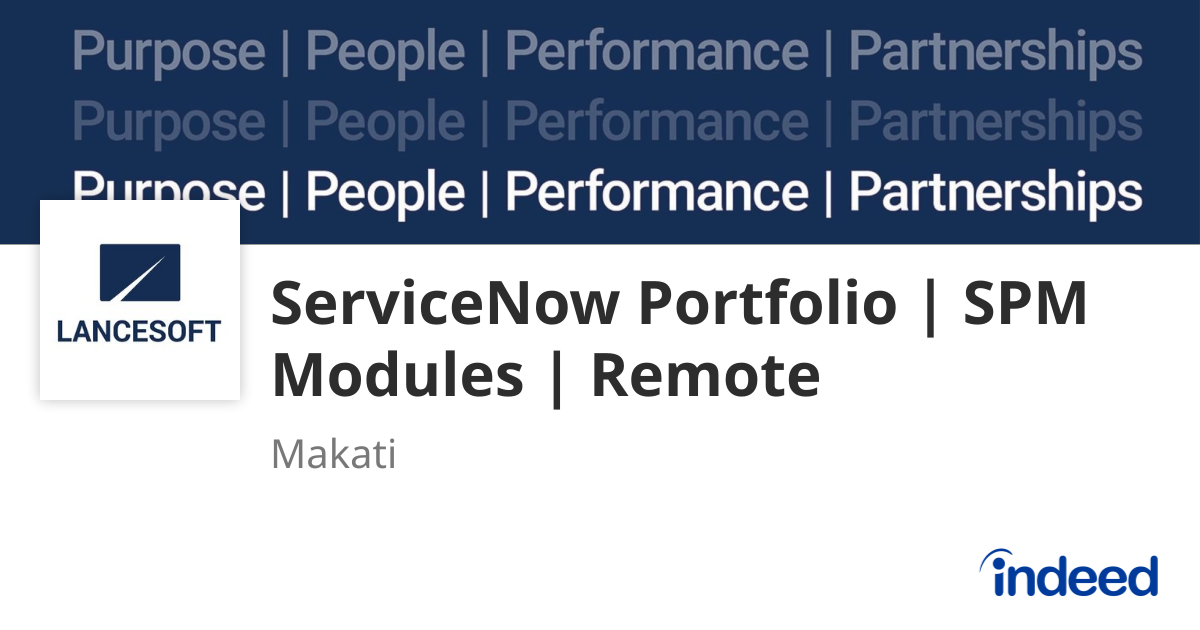ServiceNow Portfolio | SPM Modules | Remote - Makati - Indeed.com