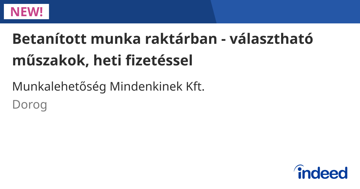 Betanított munka raktárban - választható műszakok, heti fizetéssel ...