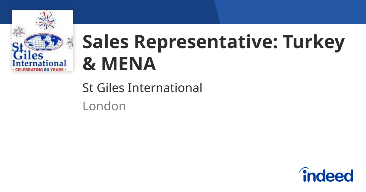 Sales Representative: Turkey & MENA - London WC1B 5JX - Indeed.com