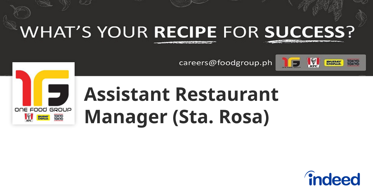 Assistant Restaurant Manager (Sta. Rosa) - Laguna - Indeed.com