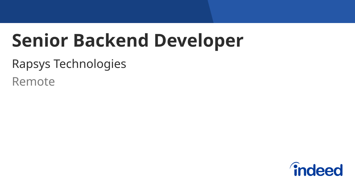 Senior Backend Developer - Remote - Indeed.com