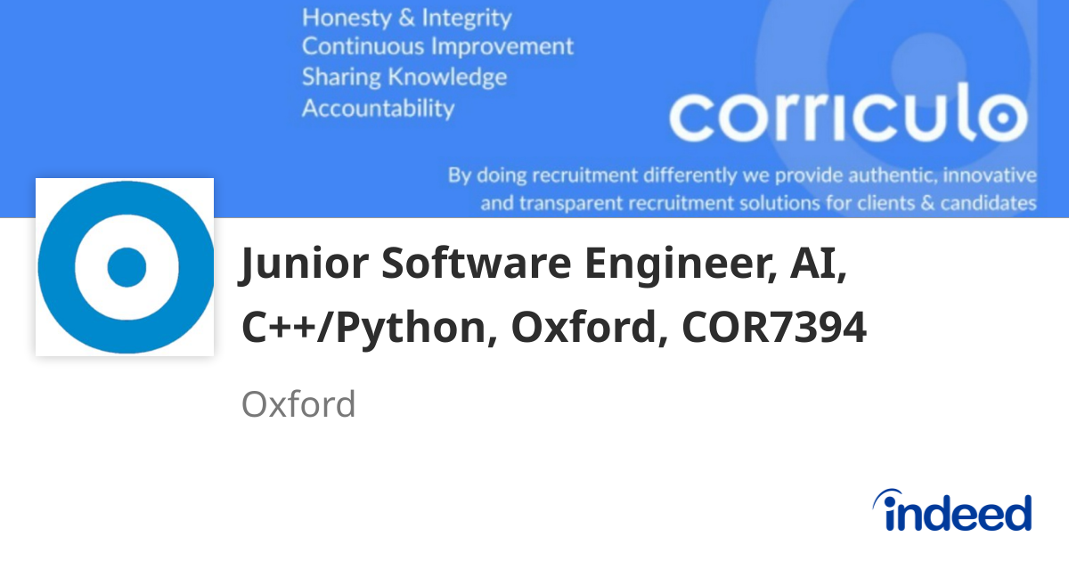 Junior Software Engineer, AI, C++/Python, Oxford, COR7394 - Oxford OX1 1HS - Indeed.com