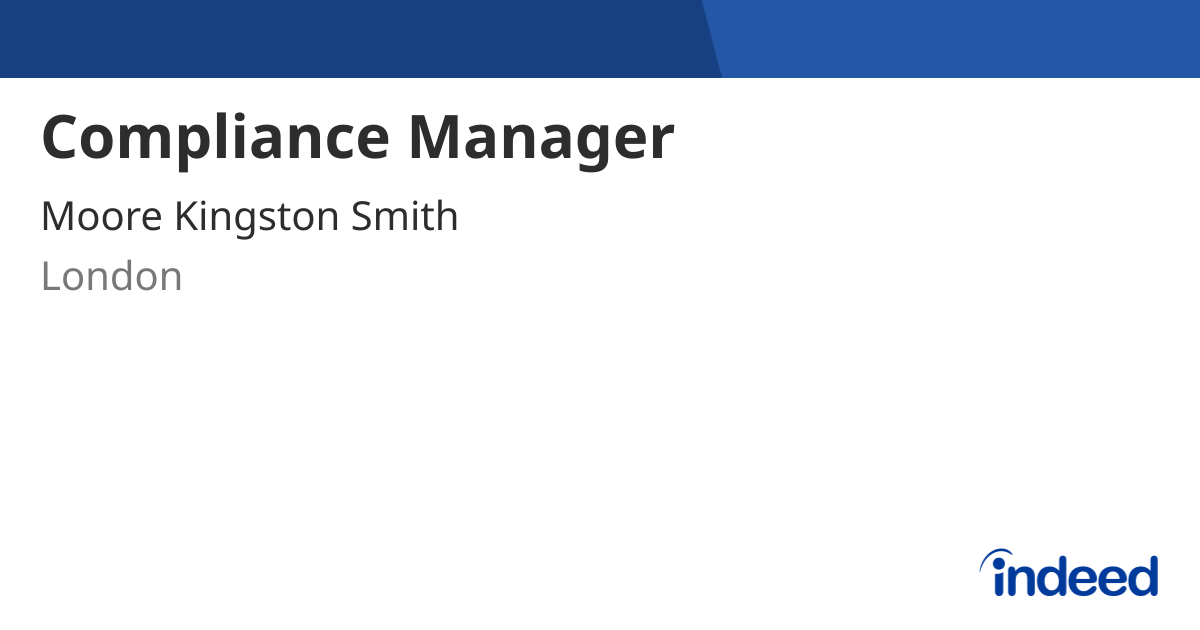 Compliance Manager - London EC2A 2AP - Indeed.com