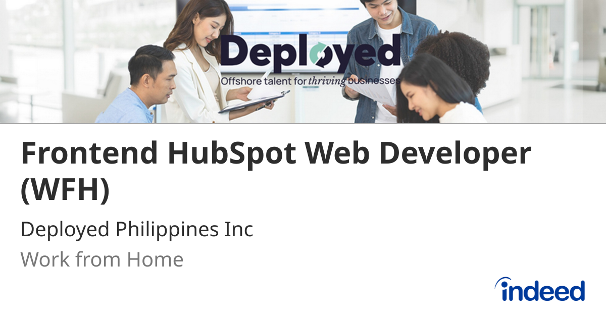 Frontend HubSpot Web Developer (WFH) - Work from Home - Indeed.com