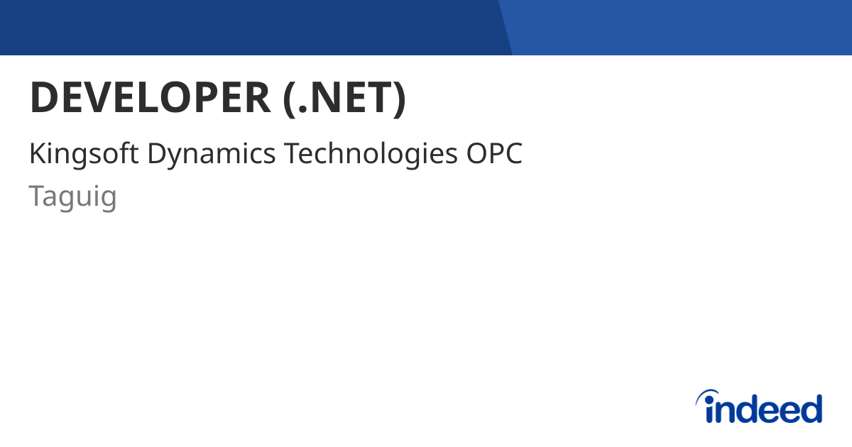 DEVELOPER (.NET) - Taguig - Indeed.com