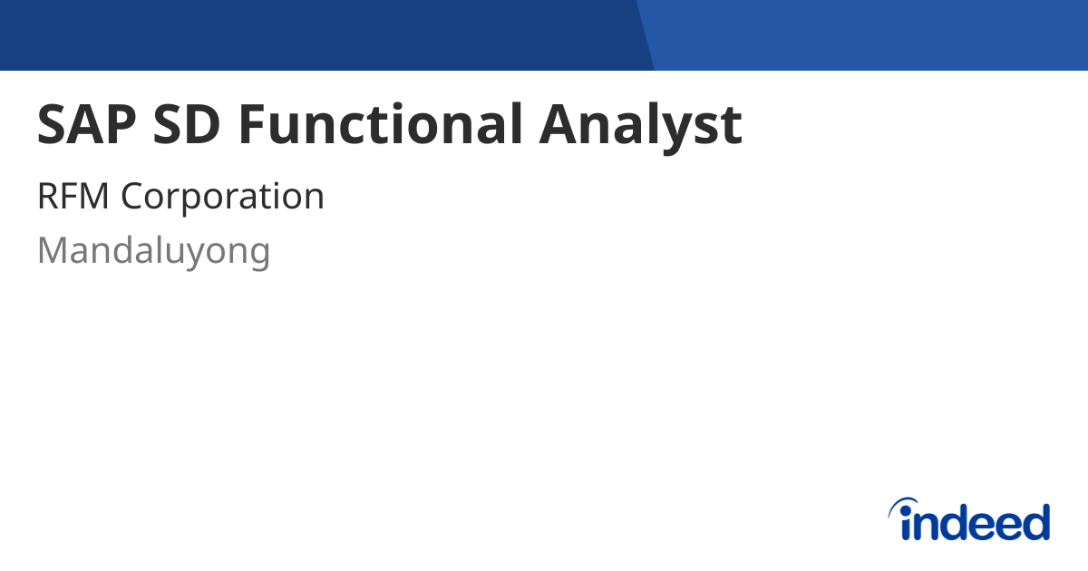 SAP SD Functional Analyst - Mandaluyong - Indeed.com
