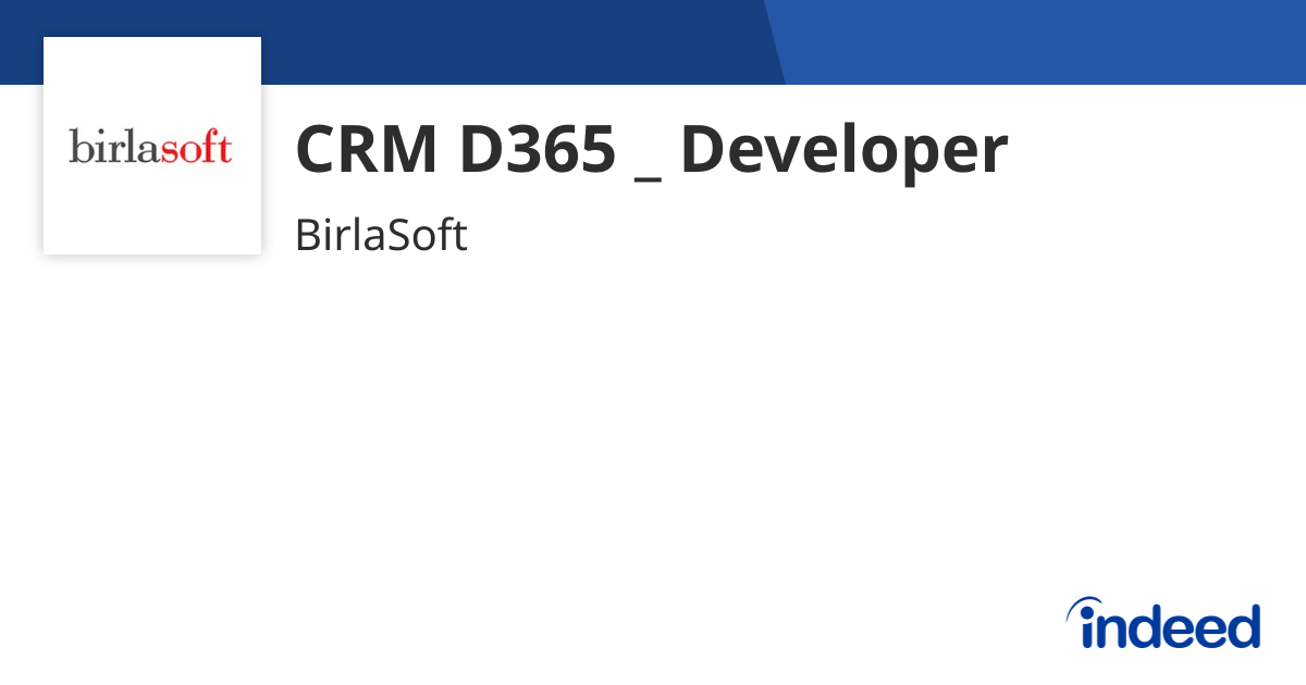 CRM D365 _ Developer - Bengaluru, Karnataka - Indeed.com