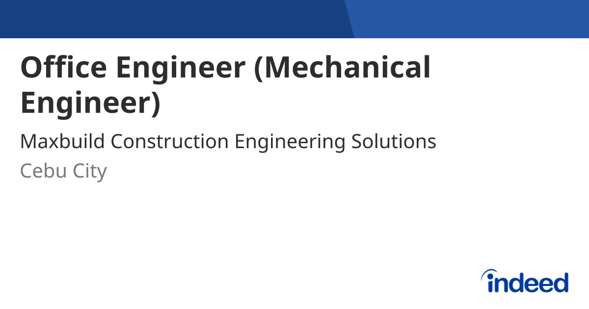 Office Engineer (Mechanical Engineer) - Cebu City - Indeed.com