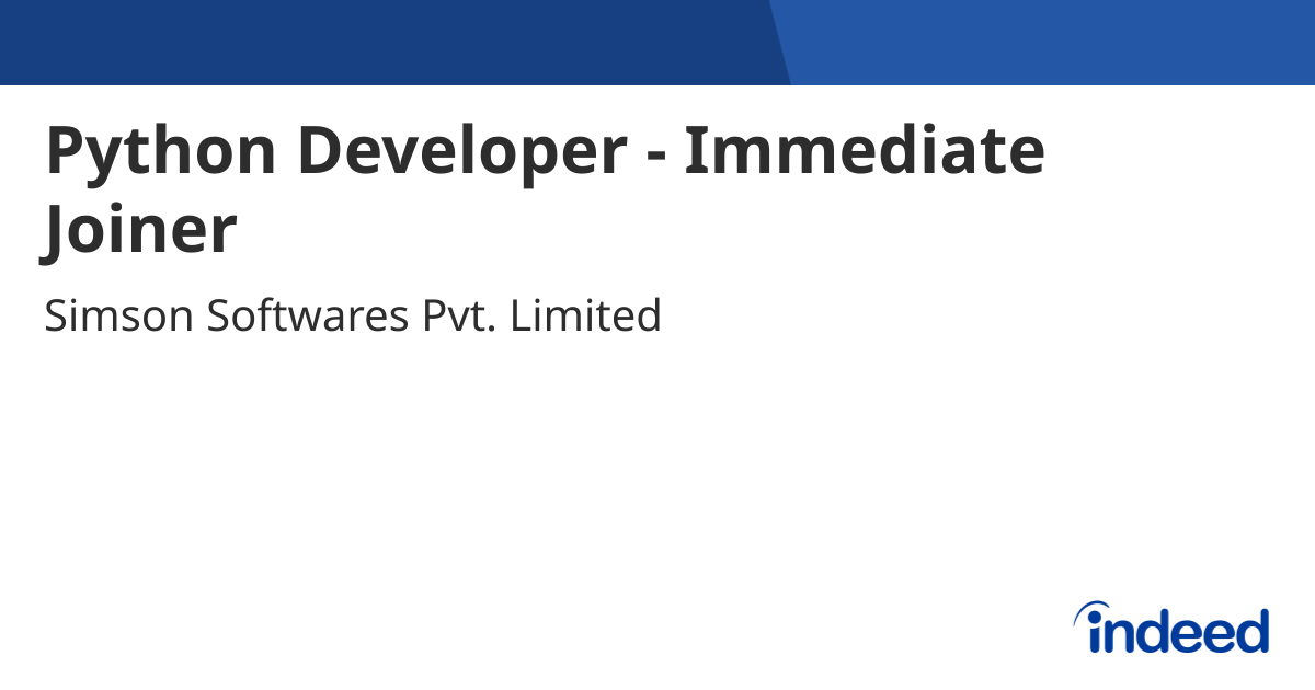 Python Developer - Immediate Joiner - Mohali, Punjab - Indeed.com