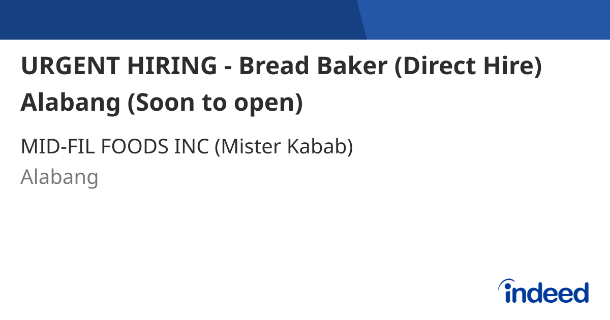 URGENT HIRING - Bread Baker (Direct Hire) Alabang (Soon to open ...