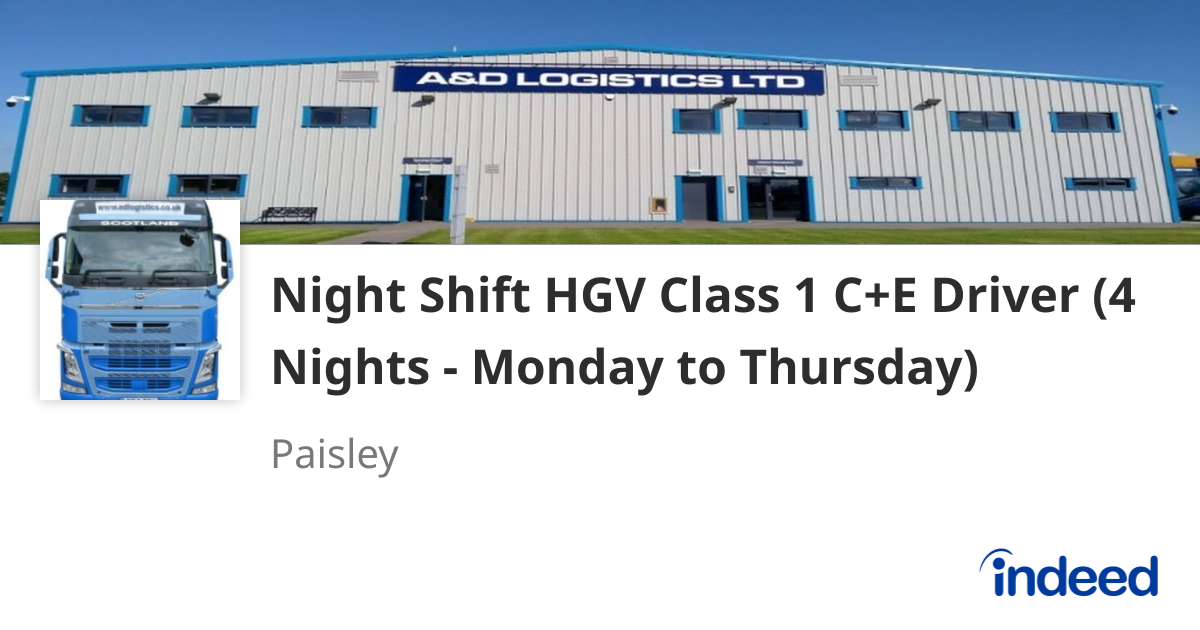 Night Shift HGV Class 1 C+E Driver (4 Nights - Monday to Thursday ...