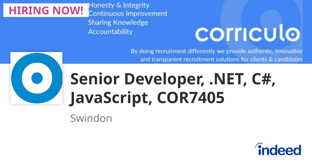 Senior Developer, .NET, C#, JavaScript, COR7405 - Swindon - Indeed.com