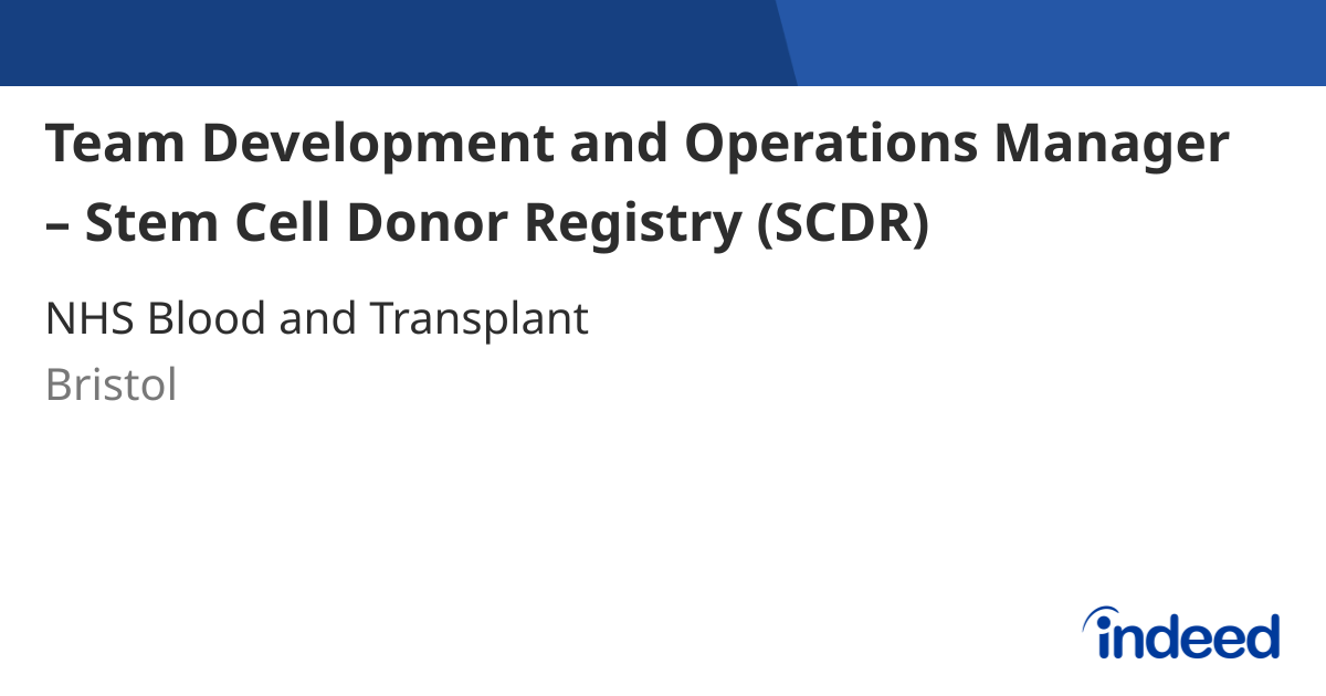 Team Development and Operations Manager – Stem Cell Donor Registry ...