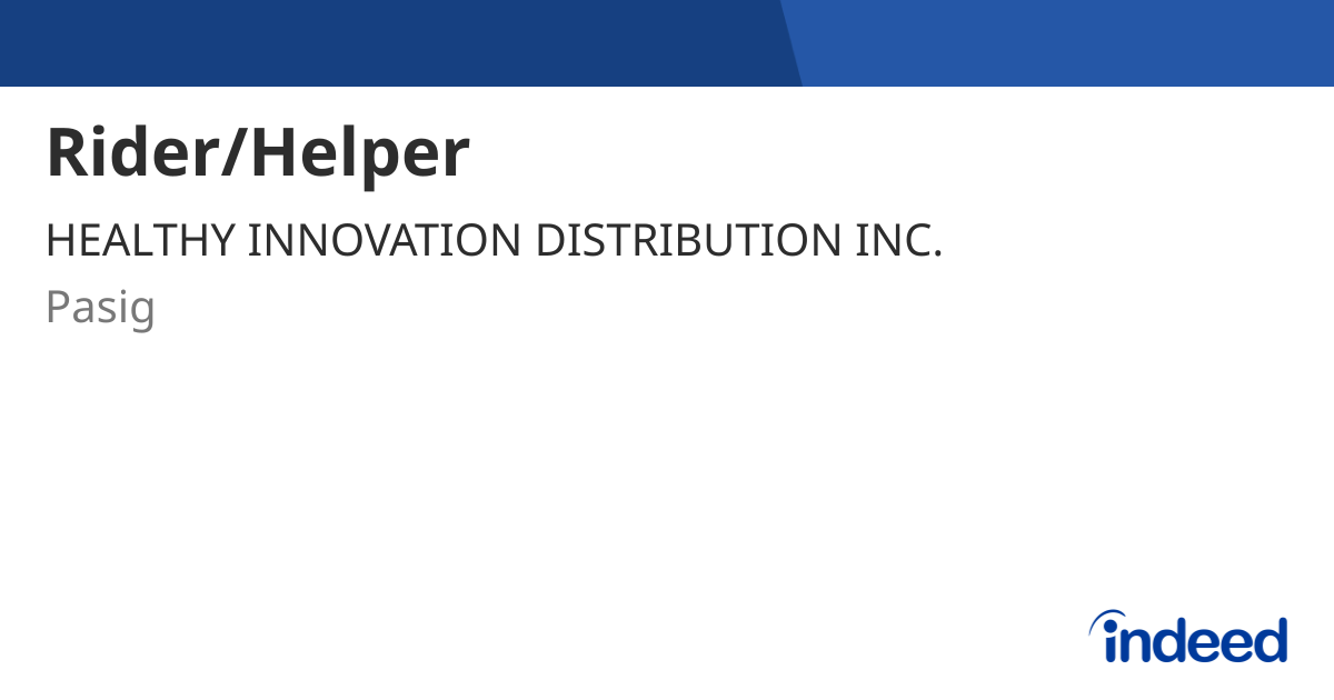 Rider/Helper - Pasig - Indeed.com