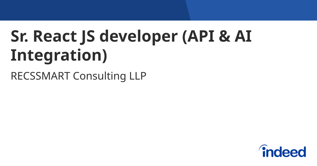 Sr. React JS developer (API & AI Integration) - Mumbai, Maharashtra - Indeed.com