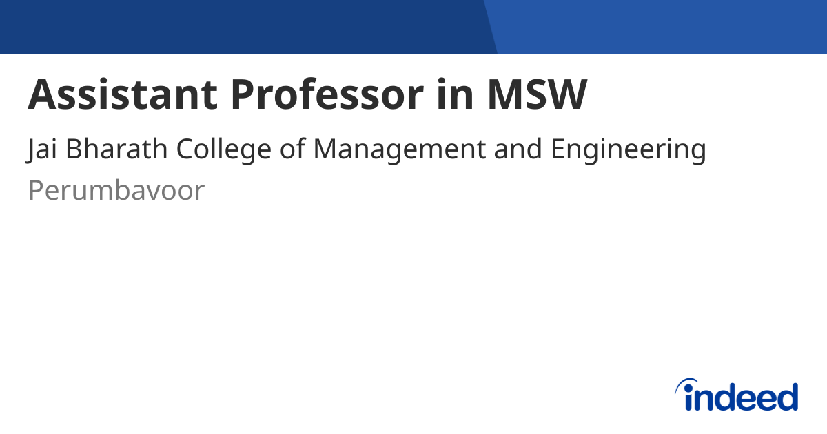 Assistant Professor in MSW - Perumbavoor, Kerala - Indeed.com