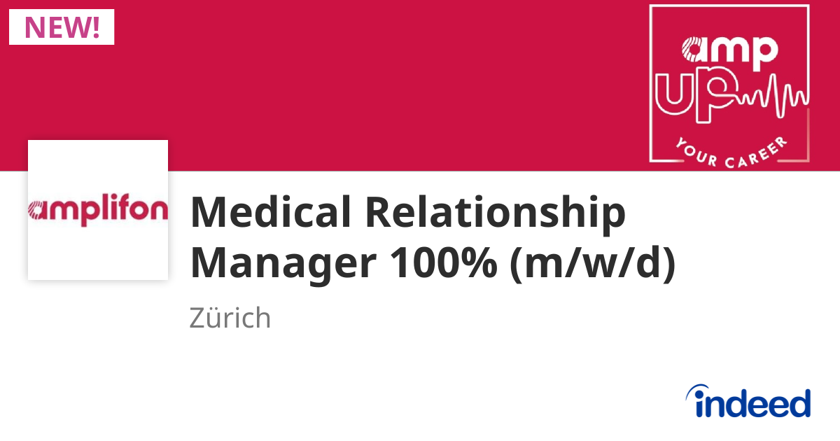 Medical Relationship Manager 100% (m/w/d) - Zürich, ZH - Indeed.com