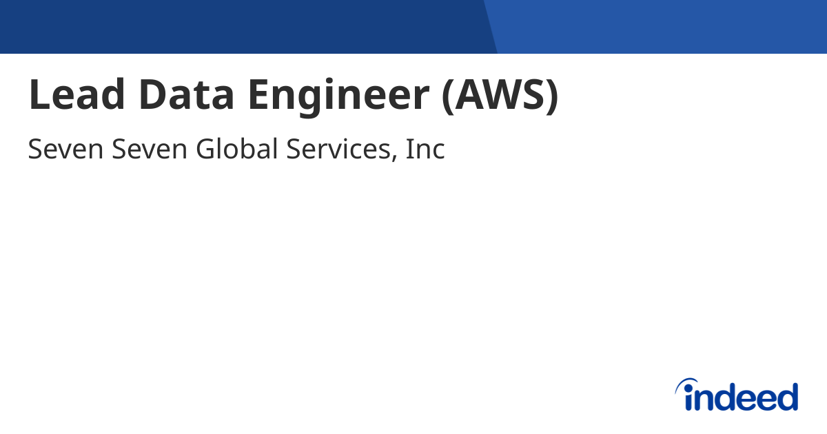 Lead Data Engineer (AWS) - Philippines - Indeed.com