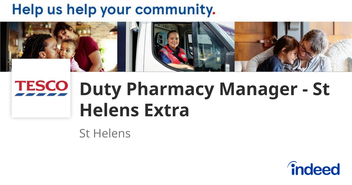 Duty Pharmacy Manager - St Helens Extra - St Helens WA9 3AL - Indeed.com