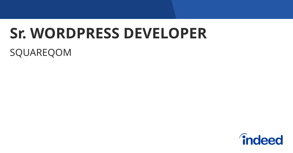 Sr. WORDPRESS DEVELOPER - Pakistan - Indeed.com