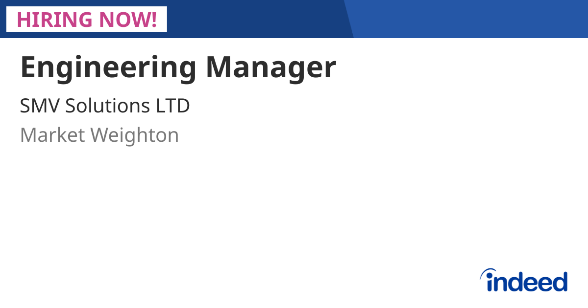 Engineering Manager - Market Weighton YO43 - Indeed.com