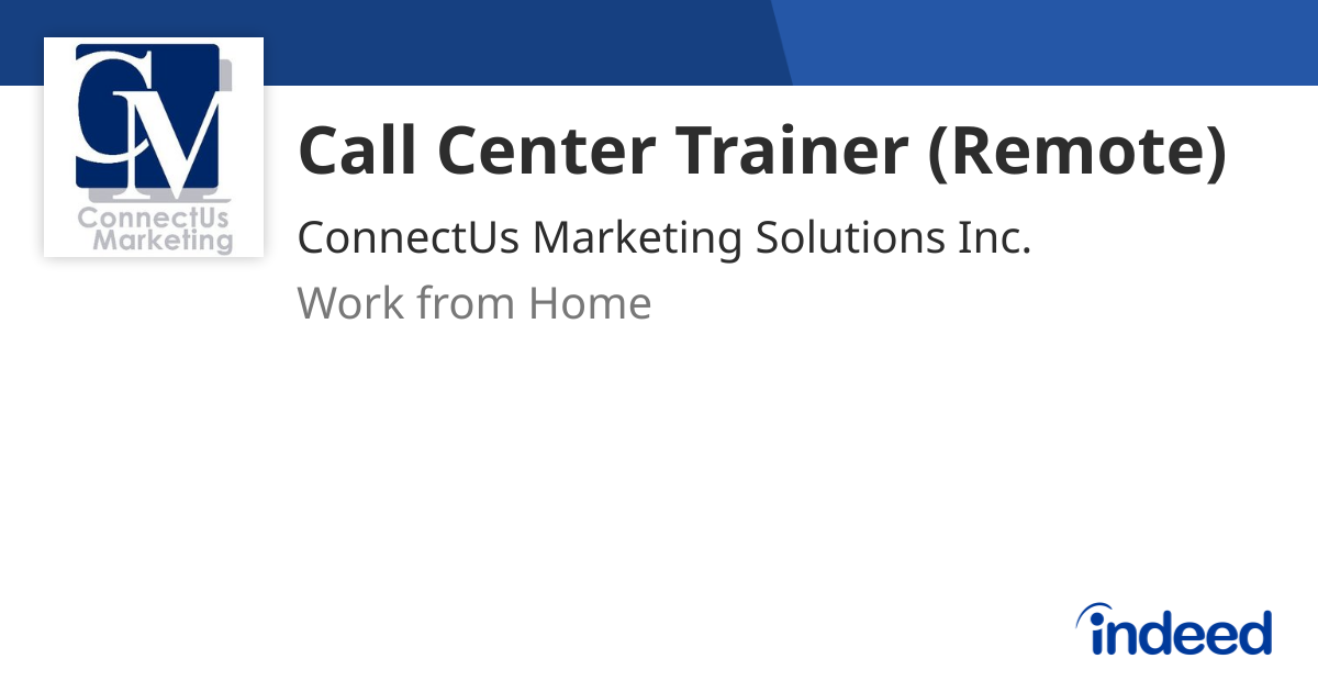 Call Center Trainer (Remote) - Work from Home - Indeed.com