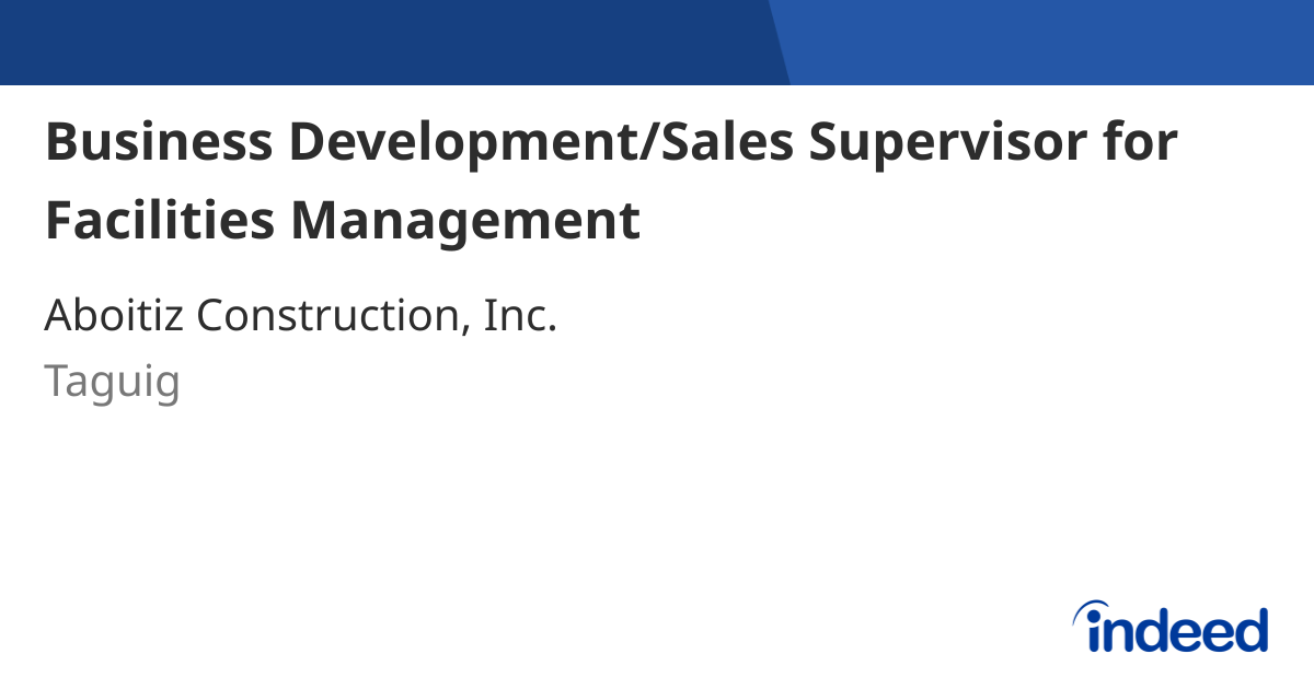 Business Development/Sales Supervisor for Facilities Management - Taguig - Indeed.com