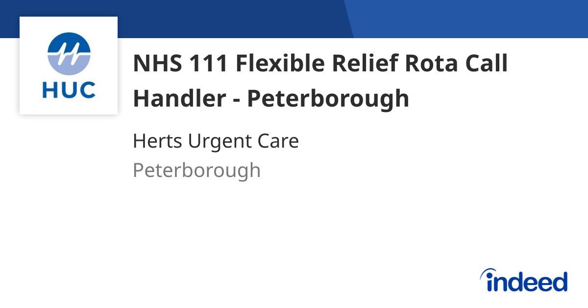 NHS 111 Flexible Relief Rota Call Handler - Peterborough - Peterborough ...
