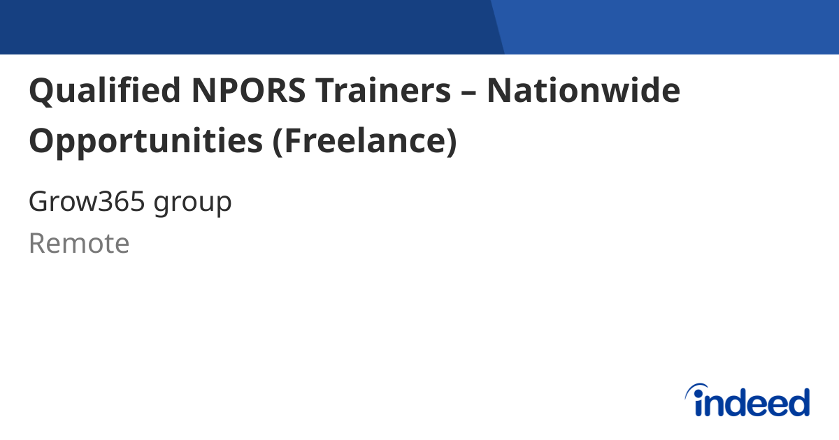 Qualified NPORS Trainers – Nationwide Opportunities (Freelance ...
