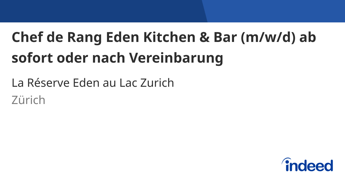 Chef de Rang Eden Kitchen & Bar (m/w/d) ab sofort oder nach ...