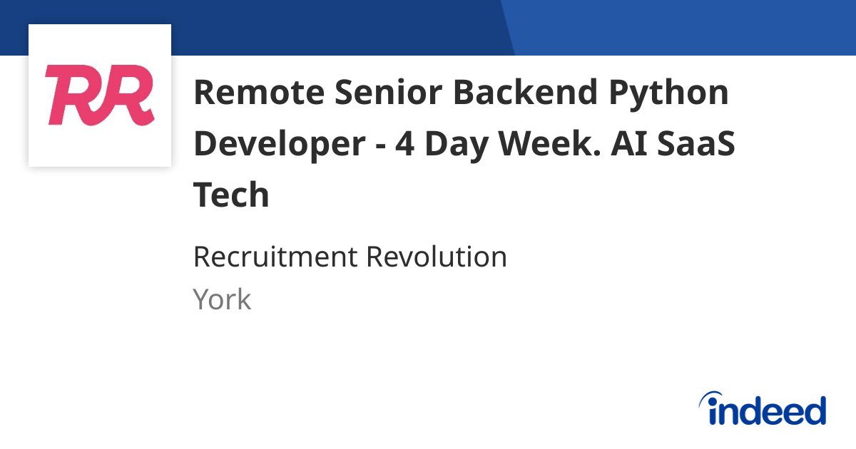 Remote Senior Backend Python Developer - 4 Day Week. AI SaaS Tech ...