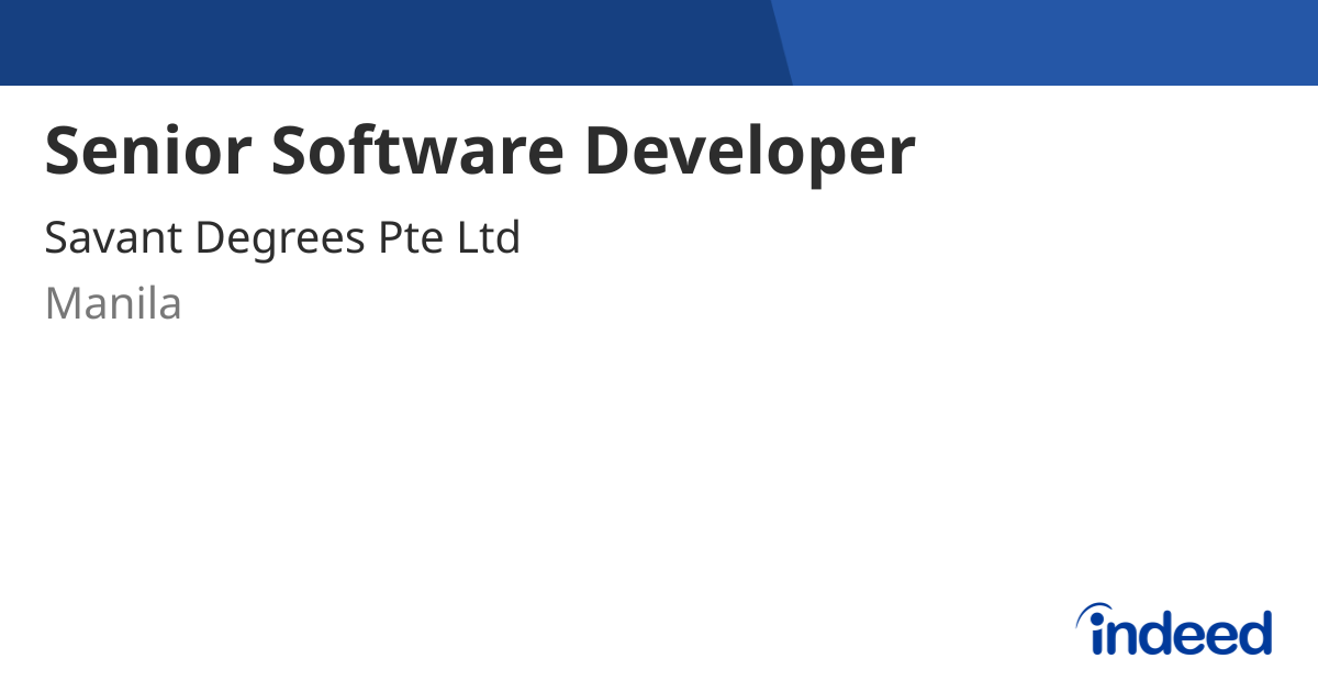 Senior Software Developer - Manila - Indeed.com