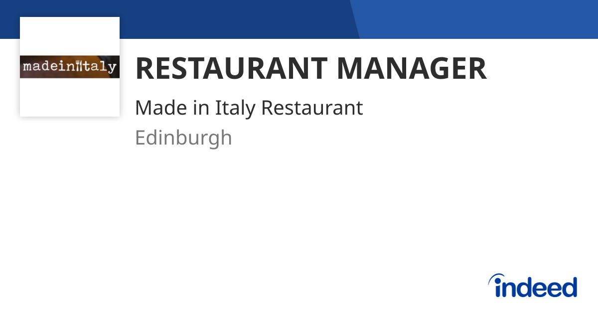 RESTAURANT MANAGER - Edinburgh EH1 2JU - Indeed.com