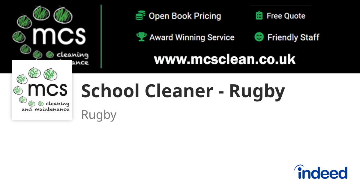 School Cleaner - Rugby - Rugby CV23 0PD - Indeed.com