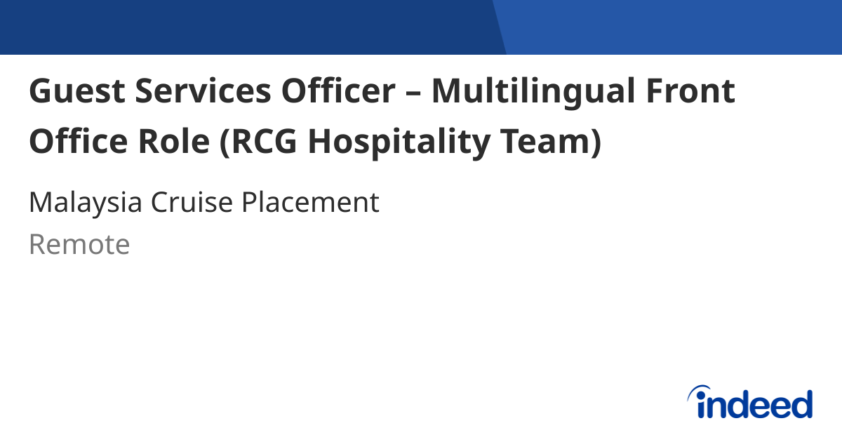 Guest Services Officer – Multilingual Front Office Role (RCG ...