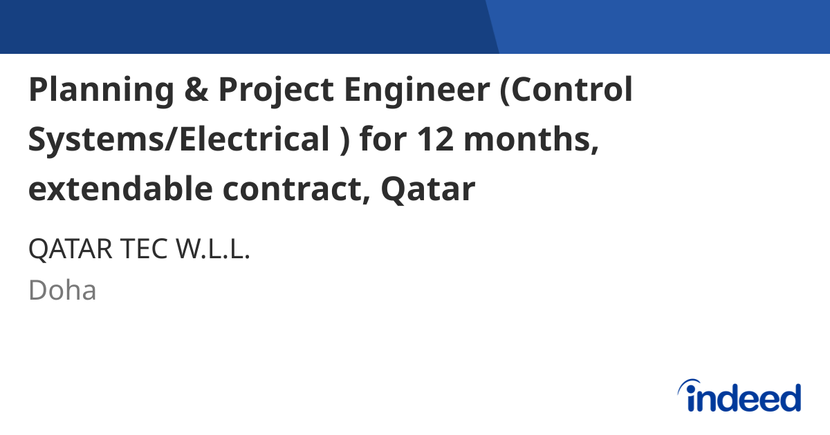 Planning & Project Engineer (Control Systems/Electrical ) for 12 months ...