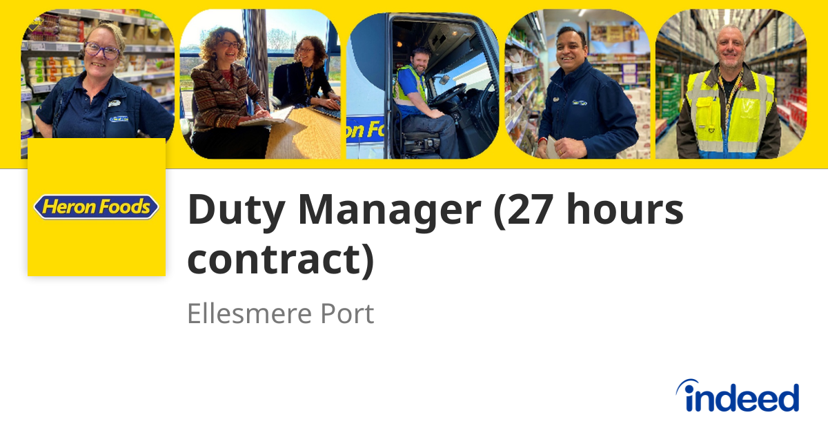 Duty Manager (27 hours contract) - Ellesmere Port CH66 2RF - Indeed.com