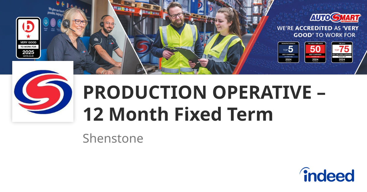 PRODUCTION OPERATIVE – 12 Month Fixed Term - Shenstone - Indeed.com