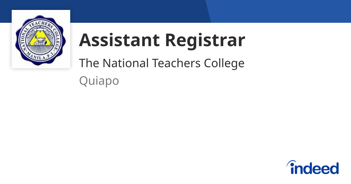Assistant Registrar - Quiapo 1001 P00 - Indeed.com