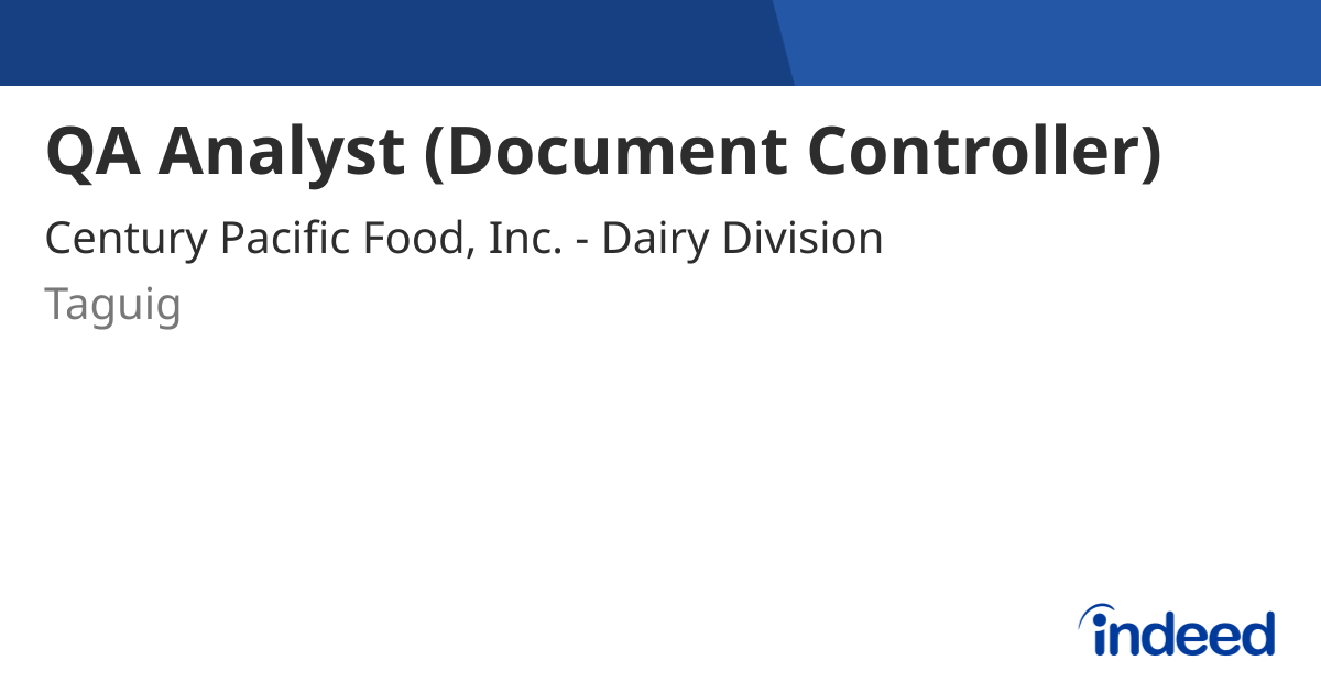 QA Analyst (Document Controller) - Taguig - Indeed.com