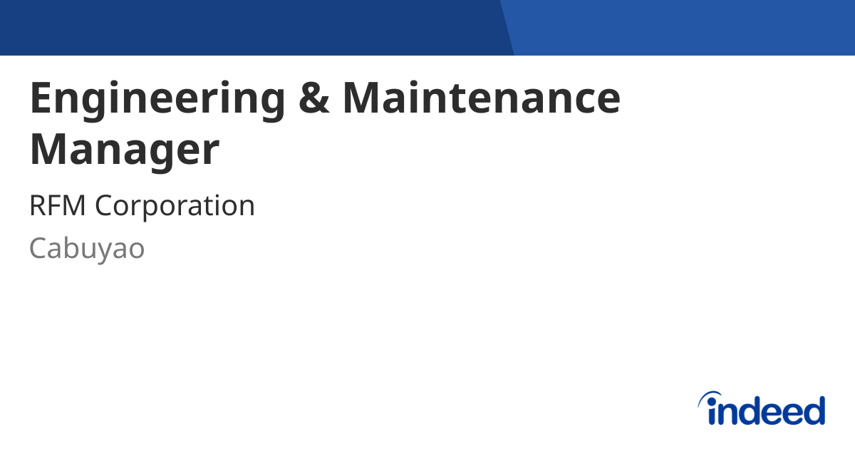 Engineering & Maintenance Manager - Cabuyao - Indeed.com