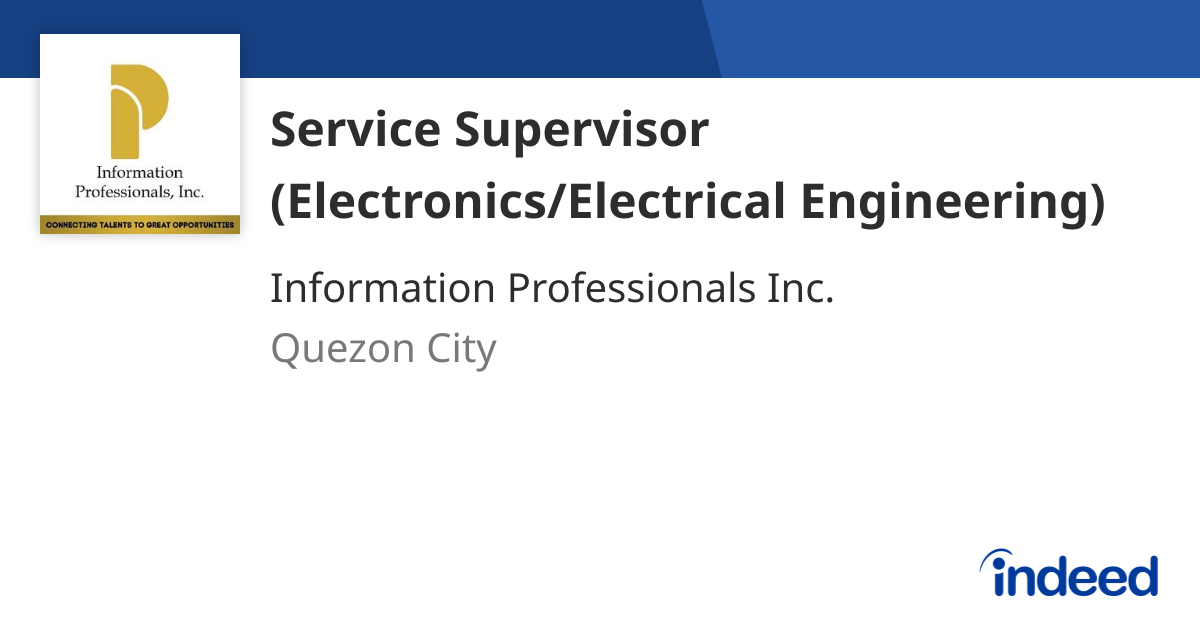 Service Supervisor (Electronics/Electrical Engineering) - Quezon City ...