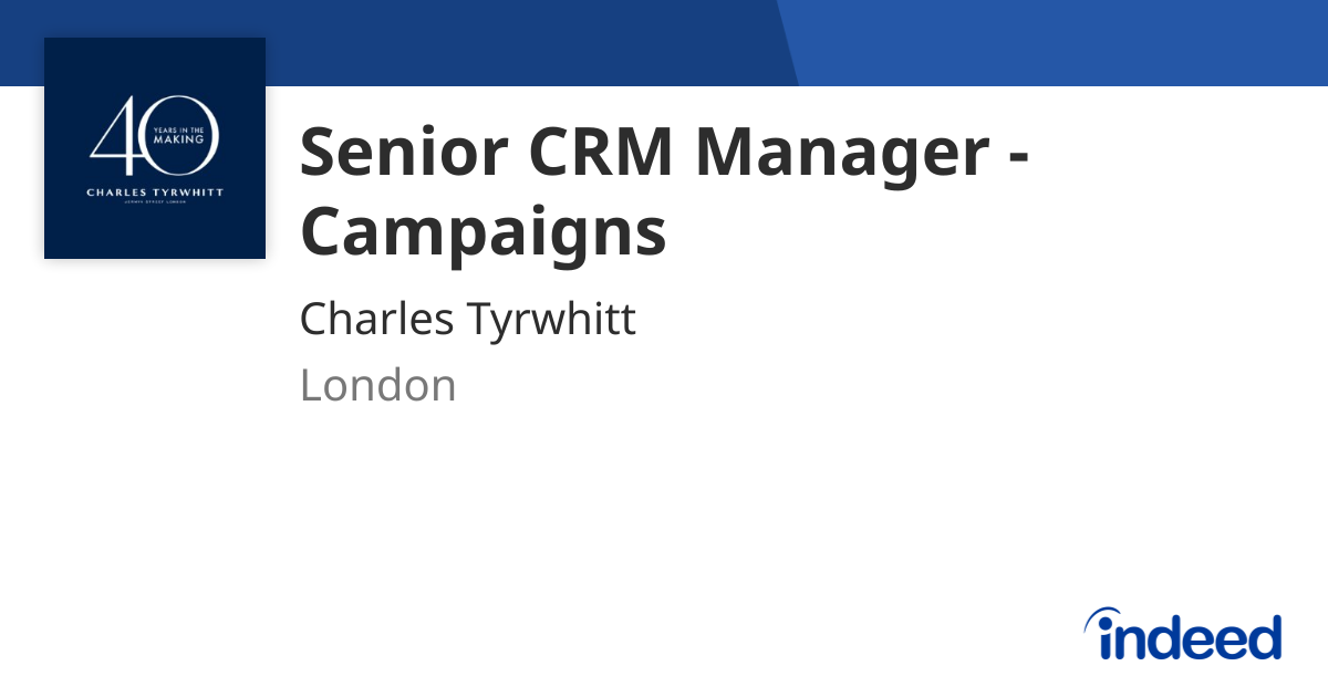 Senior CRM Manager - Campaigns - London - Indeed.com