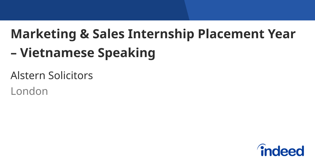 Marketing & Sales Internship Placement Year – Vietnamese Speaking ...